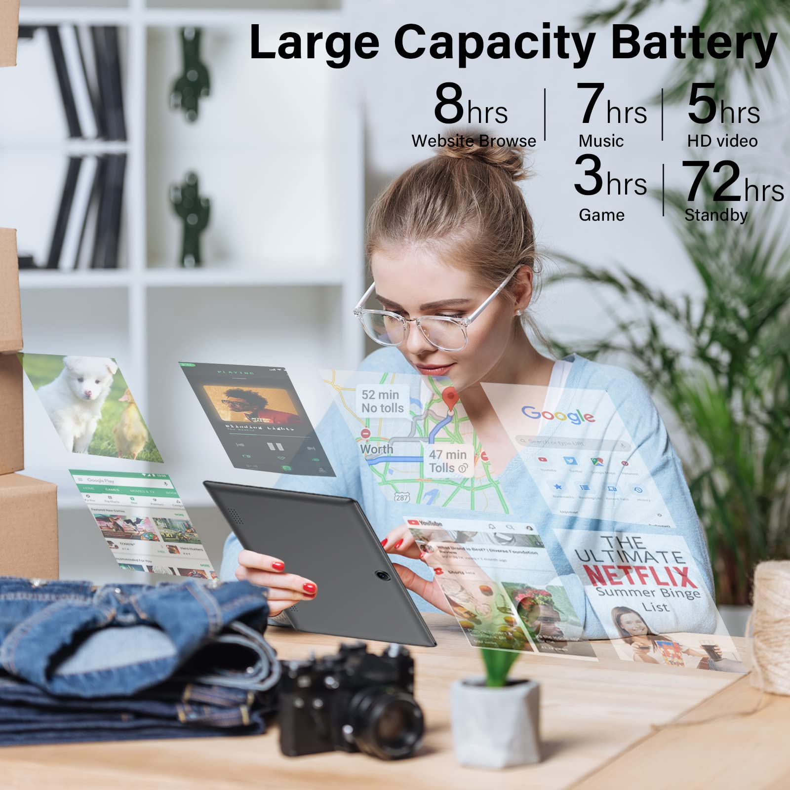 Android Tablet 10 inch, Android 12 Tablet, 2GB RAM 64GB ROM 1TB Expand Android Tablet with Dual Camera, WiFi, Bluetooth, 8000mAh, HD Touch Screen, Google GMS Certified