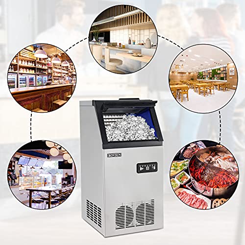 ROVSUN Commercial Ice Maker 110lbs/24h Automatic Built-in Stainless Steel Under Counter/Portable Freestanding for Restaurant Bar with 24lbs Storage, Connection Hoses & Ice Scoop
