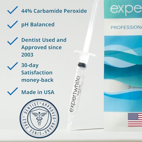 Expertwhite Teeth Whitening Gel Refills (6-gels). Made USA. 44 percent Carbamide Peroxide Tooth Bleaching Gel bleach For Invisalign style trays, Dental Grade Tooth Whitener. 6 syringes