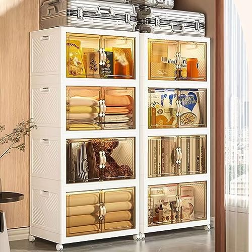 84 Gallon Closet Organizers and Storage - Trunk Organizer, 4 Layer 21 Gal Collapsible Storage Bins, Dorm Room Essentials, Stackable Closet Organizer, Large Storage Bins with Wheels and Doors