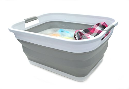 SAMMART 41L(10.8 gallon) Collapsible Plastic Laundry Basket-Foldable Pop Up Storage Container/Organizer-Portable Washing Tub-Space Saving Hamper, Water capacity: 32L (8.4 gallon) (Rectangular, Grey)