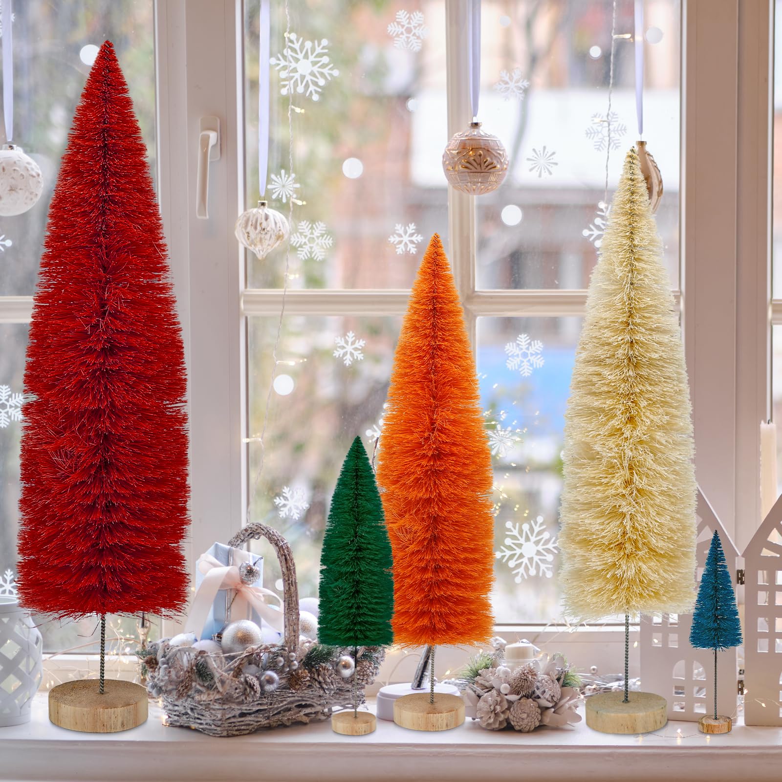 6PCS Christmas Tree, Christmas Village Bottle Brush Fake Trees, Tabletop Christmas Small Pine Tree Decor,Christmas Decor Christmas Party Home Table Craft Decorations Fireplace Decor (RED)