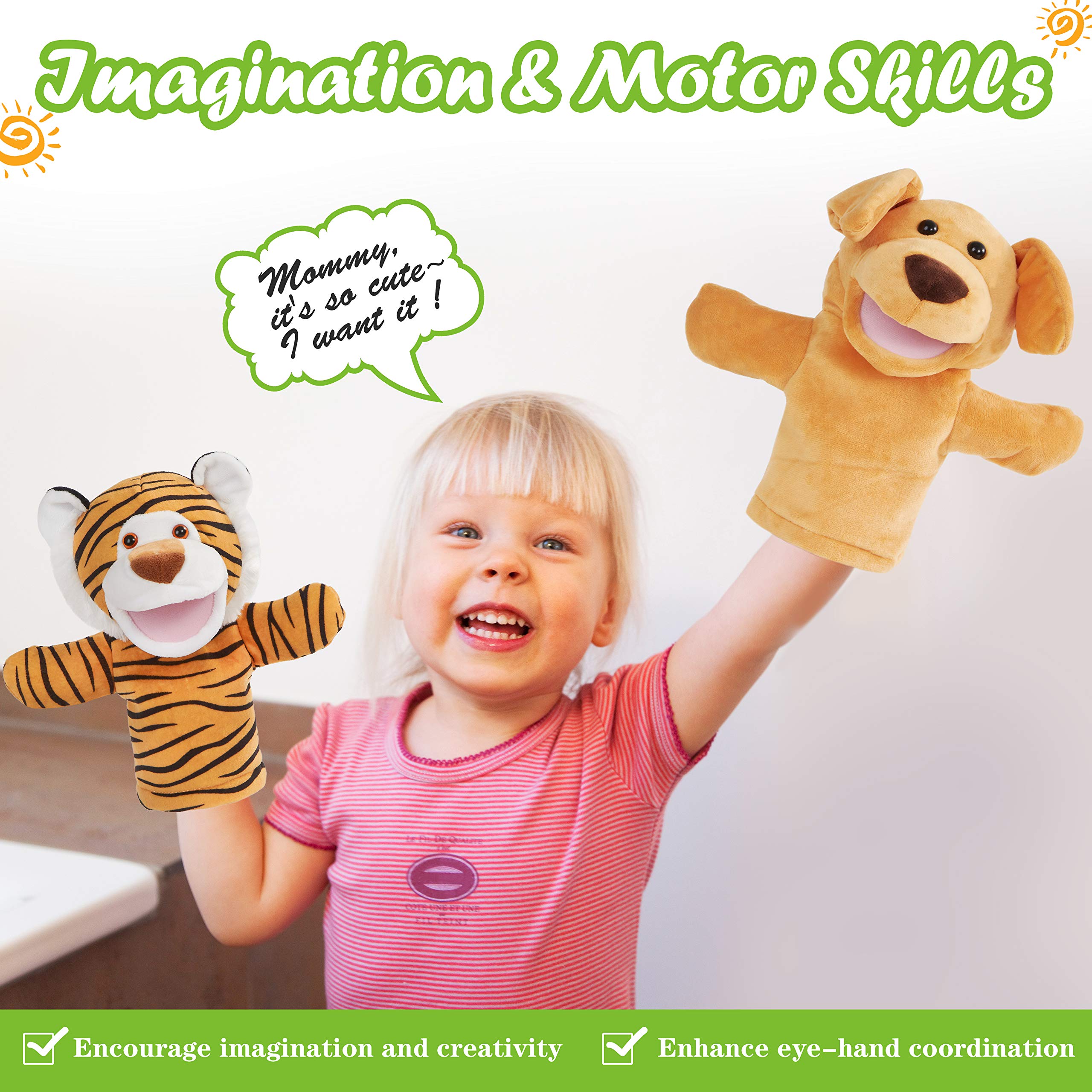 CozyWorld Dog Hand Puppet Puppy Muppets Plush Toys Show Developing Intelligence Gifts for Adults and Kids,10‘’
