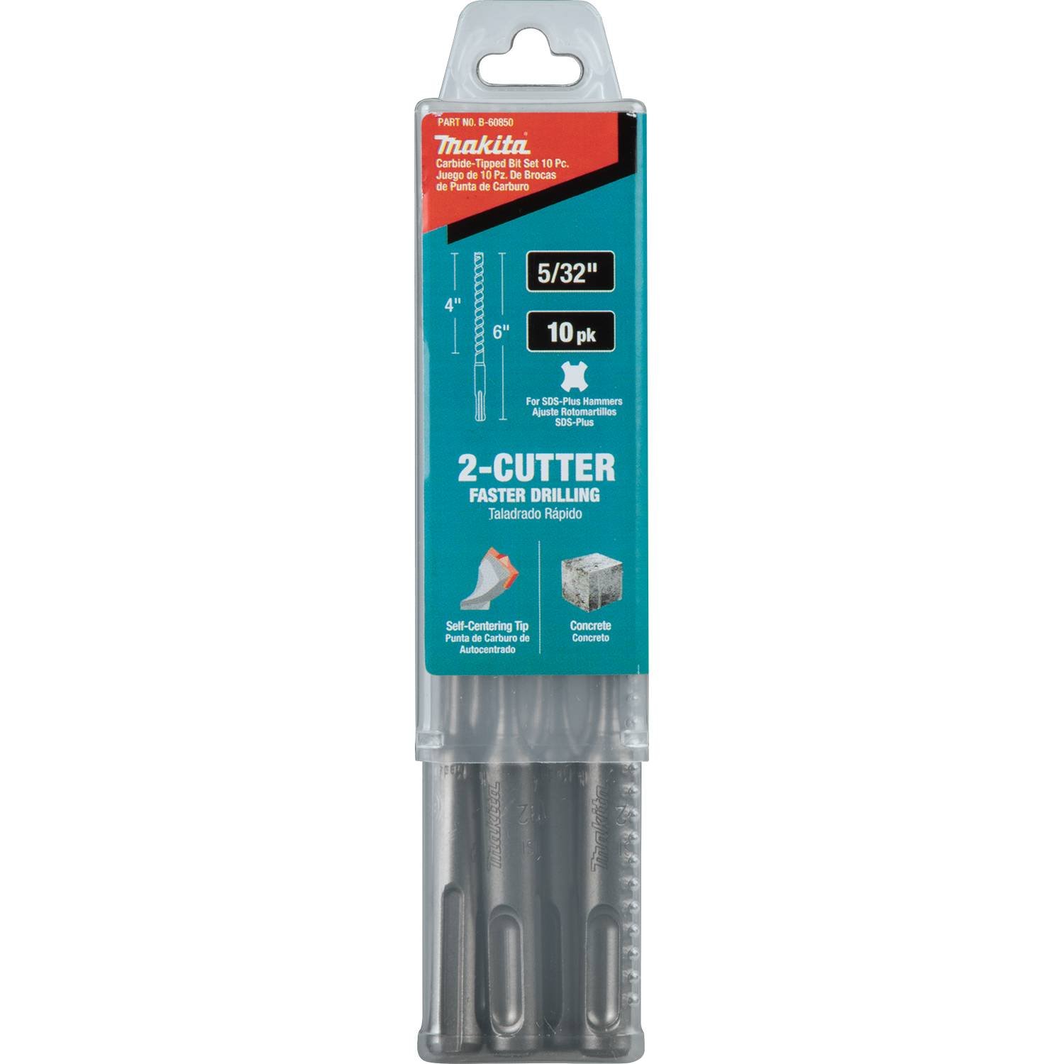 Makita B-60850 5/32" x 6" SDS-Plus Bit, 2-Cutter, 10/Pk