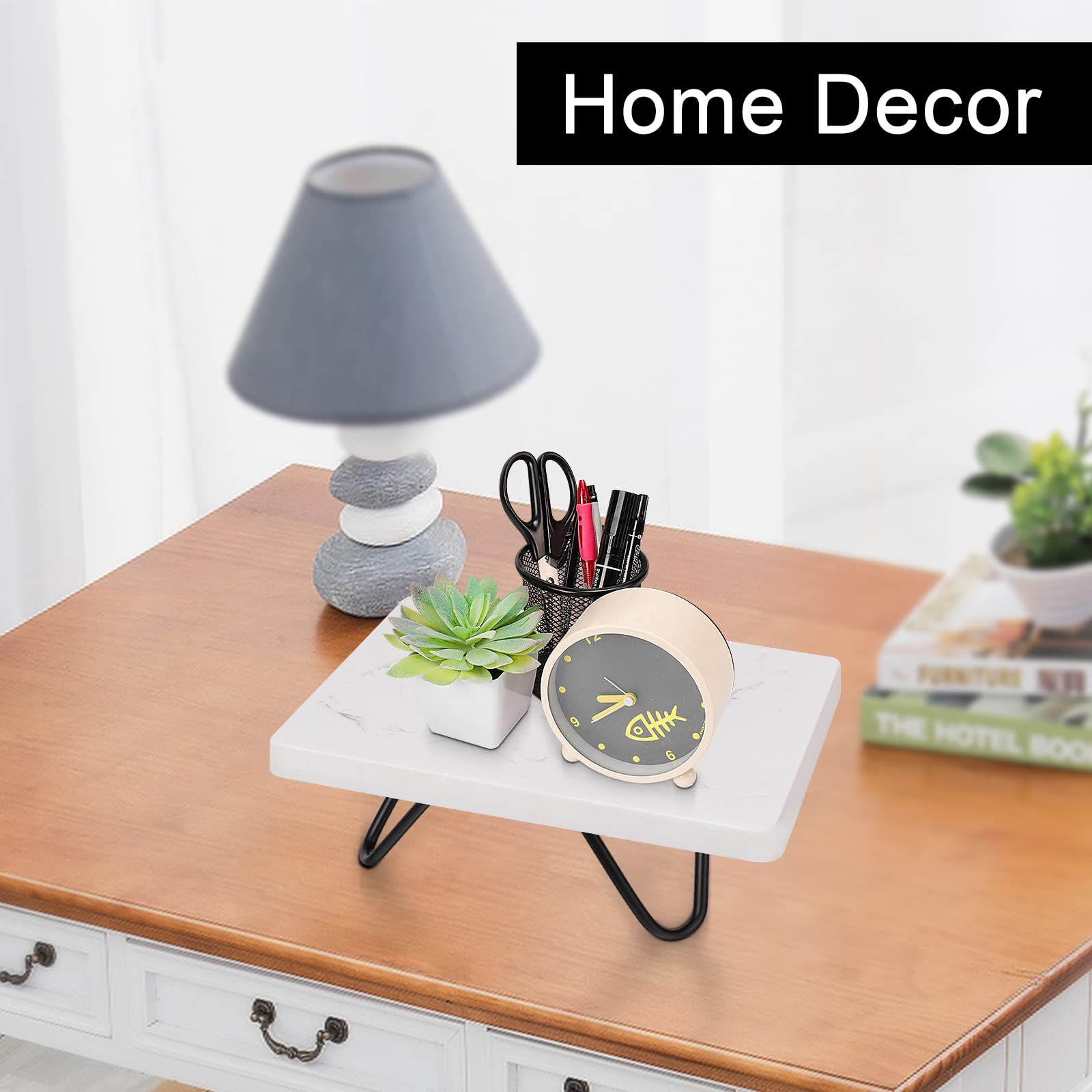 Winmien Marble Modern Style Decor Display Risers, Bathroom Vanity Tray, Kitchen Storage, Bathroom Storage, Display Shelf(White)