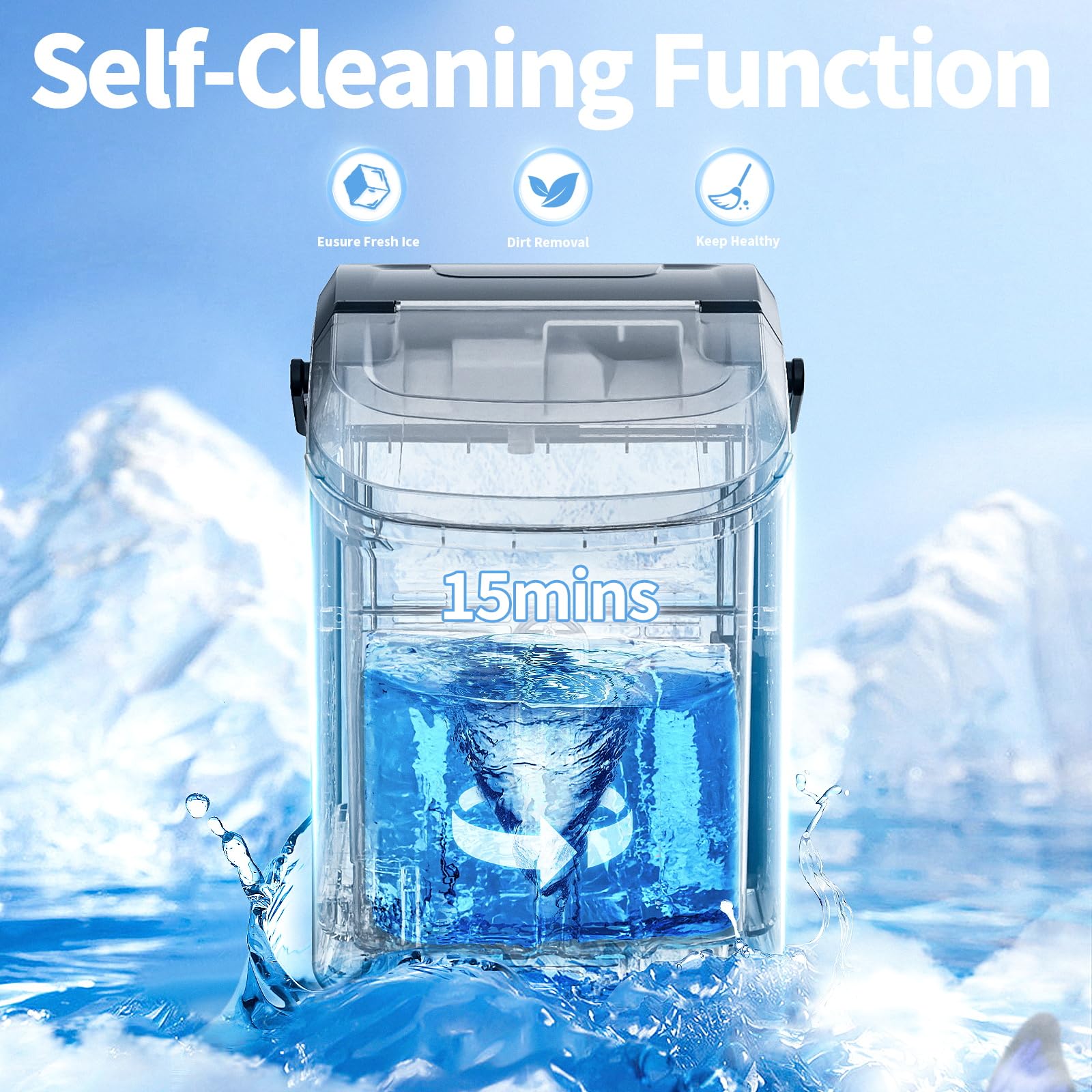 Nugget Countertop Ice Maker with Soft Chewable Pellet Ice, 34lbs/24H,Pebble Portable Ice Machine with Ice Scoop and Handle, Self-Cleaning, One-Click Operation, for Kitchen,Office Black