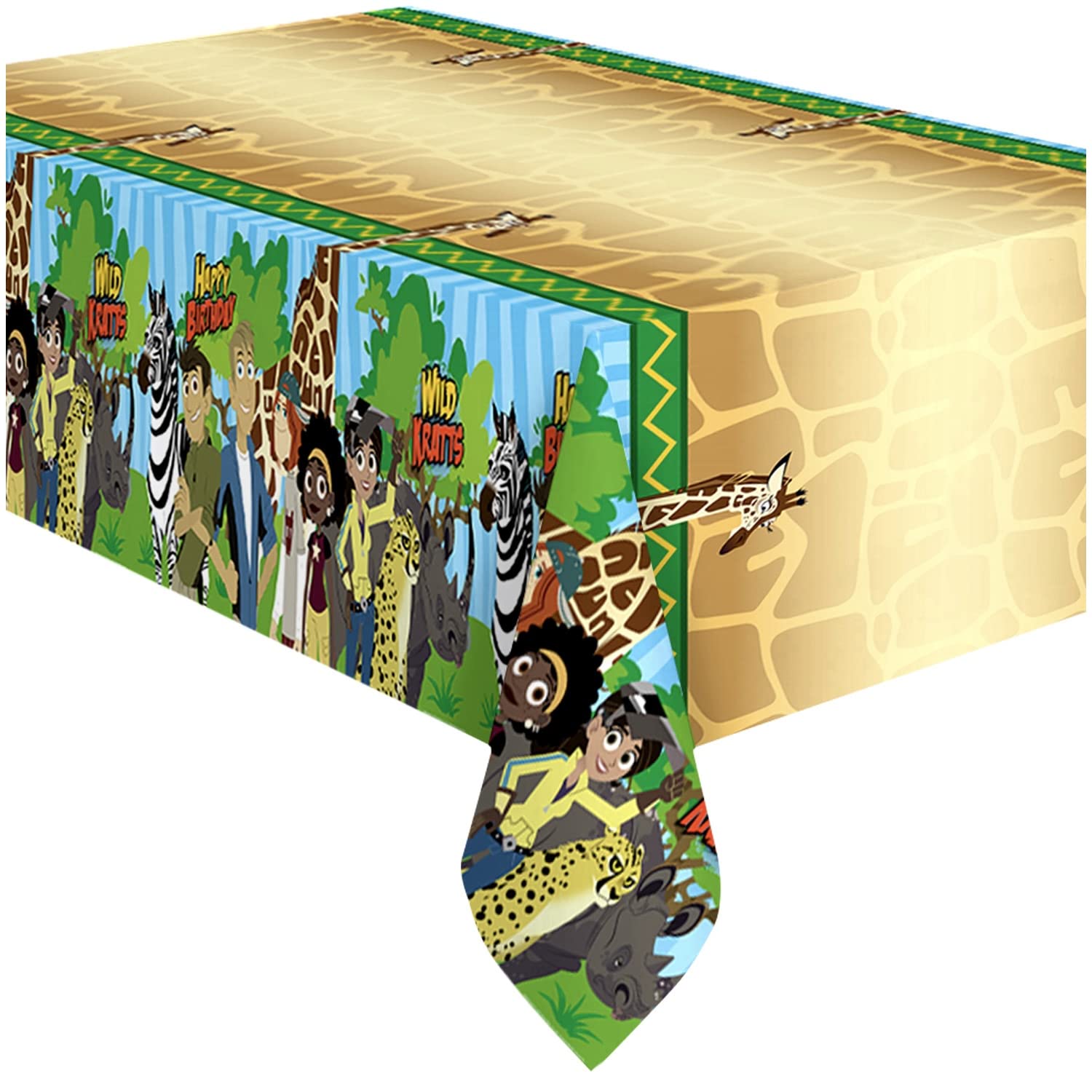 Treasures Gifted Officially Licensed Wild Kratts Birthday Party Supplies - Pack of 2 - Wild Kratts Tablecloth 54 x 108 Inches - Wild Kratts Party Decorations for Tabletop - Happy Birthday Tablecloth