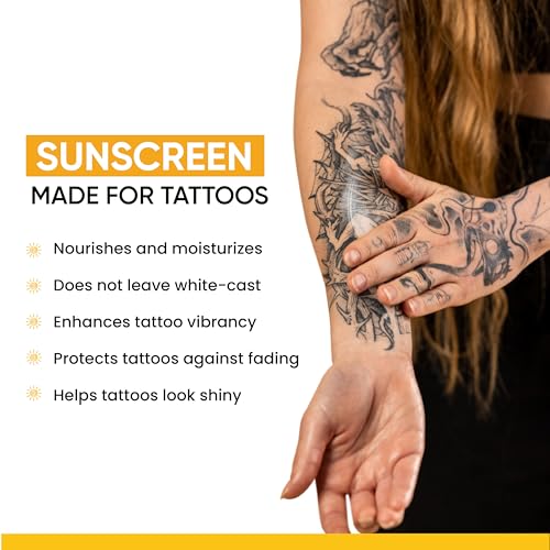 Makra Tattoo Care Sunscreen β SPF 30+ All Natural Tattoo Sun Protection - UVA/UVB Protection - Deeply Moisturizes and Protects Ink Against Fading - Enhances Colors, Water Resistant - 1.35 Oz/40 g