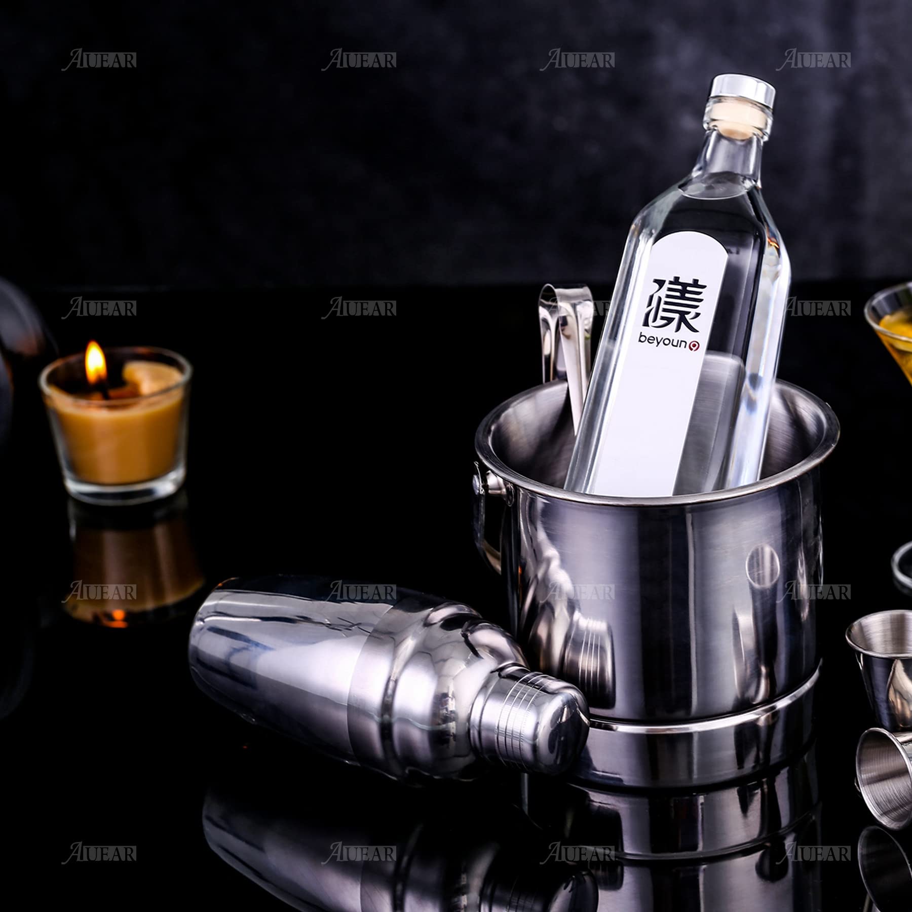 AUEAR, 12 oz/350ml Stainless Steel Cocktail Shaker Bottle Martini Shaker Drink Shaker with Built-in Strainer for Home Bar