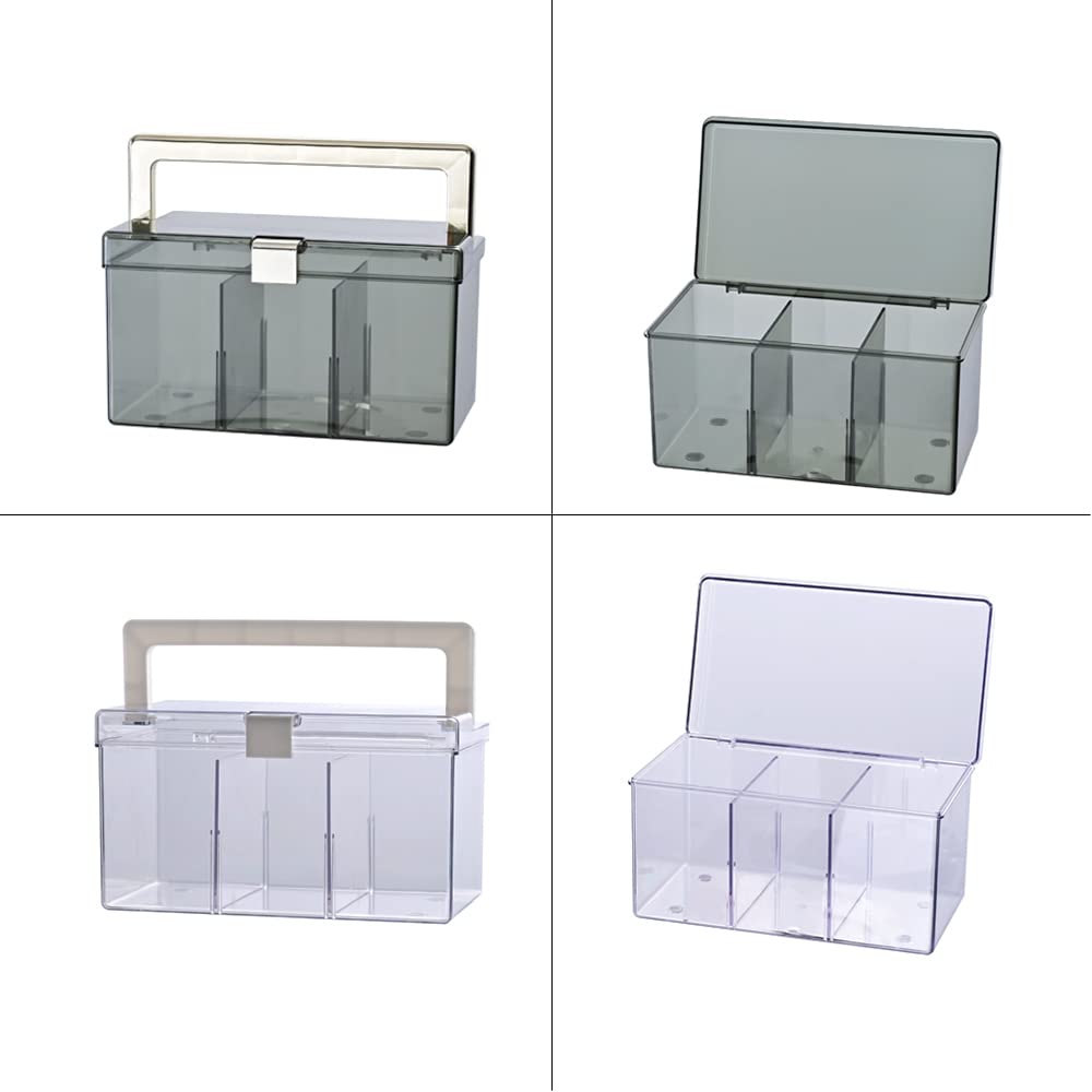 BangQiao Clear Small Plastic Storage Box with Handle, Hinged Lid and 3 Adjustable Compartments, Portable Organizer Case for Sewing, Stationery, Chalk, Art&Craft Supplies, Makeup, First Aid Kit