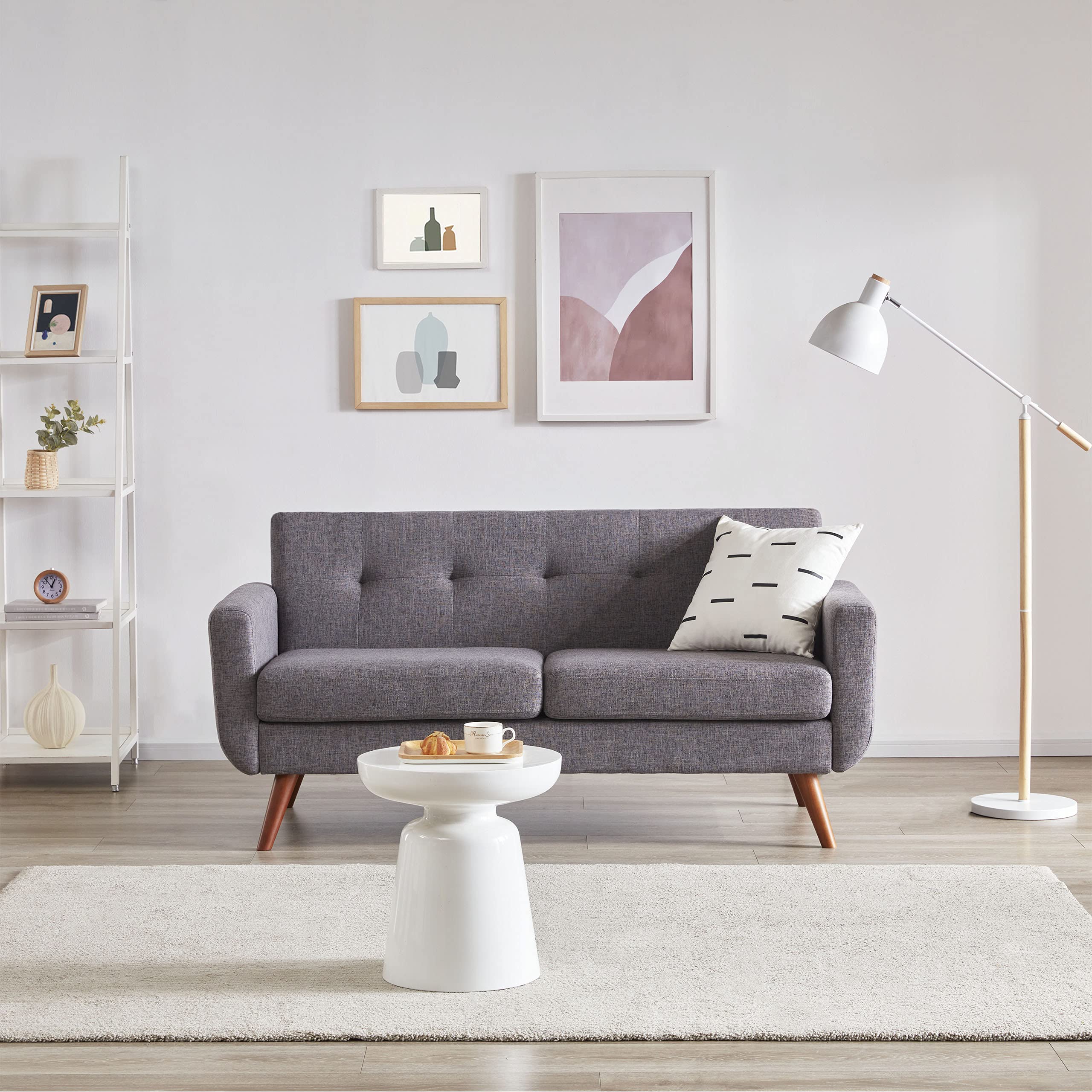 Tbfit 65" W Loveseat Sofa, Mid Century Modern Decor Love Seat Couch, Button Tufted Upholstered Love Seats Furniture for Living Room (Dark Grey)
