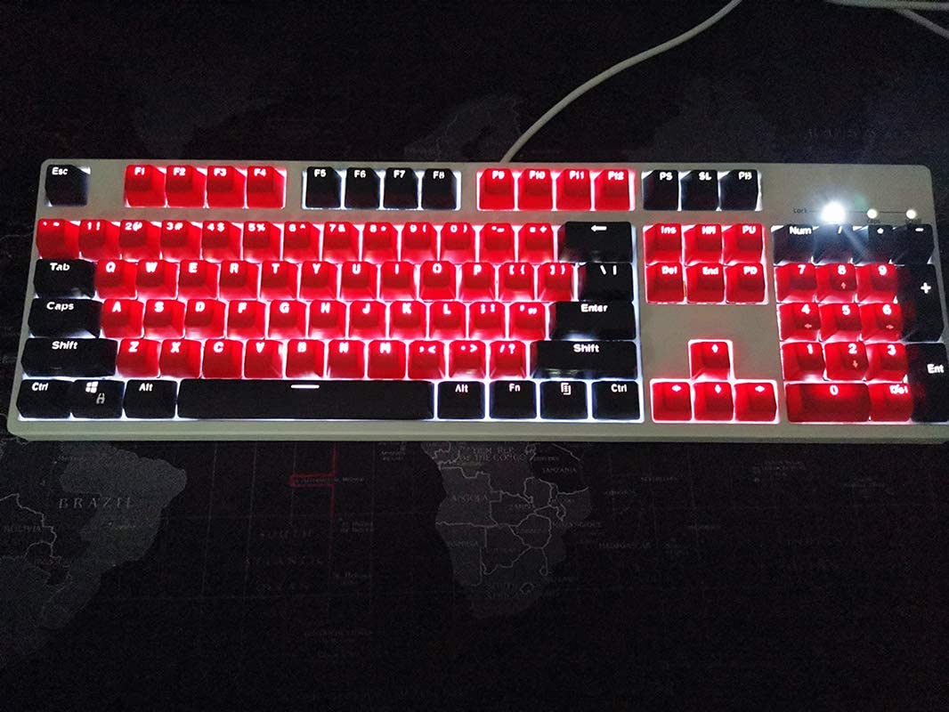 87/104 Key Doubleshot Red-Black PBT Backlit Keycap Caps for Cherry MX Gaming Mechanical Keyboard (87 Keys)
