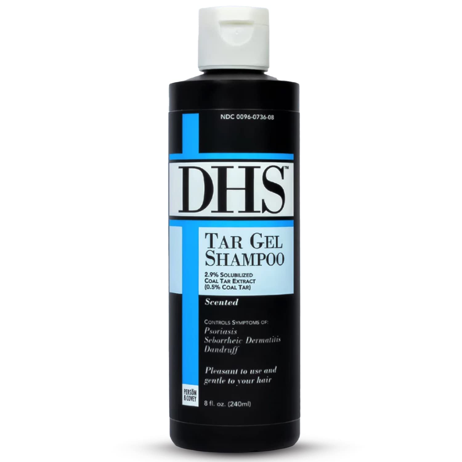 DHS Person & Covey T Gel Shampoo - Anti Dandruff Shampoo, Mildly Scented Psoriasis Shampoo - 8 Fl. Oz. - Refined Coal Tar Gel Formula, Scalp Psoriasis Shampoo, Deep Cleansing Rich Lather