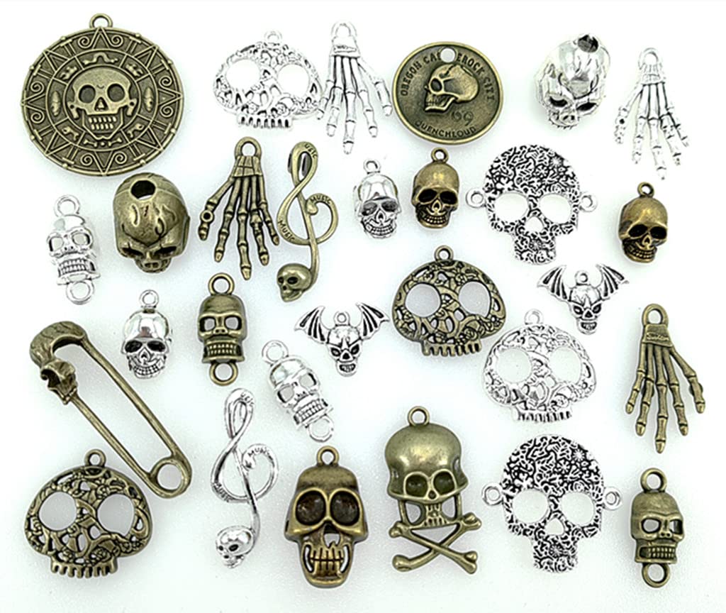 ALIMITOPIA 100 Grams Assorted Skull Skeleton Bone Punk Steampunk Charm Pendant Connector for DIY Necklace Bracelet Jewelry Making Findings