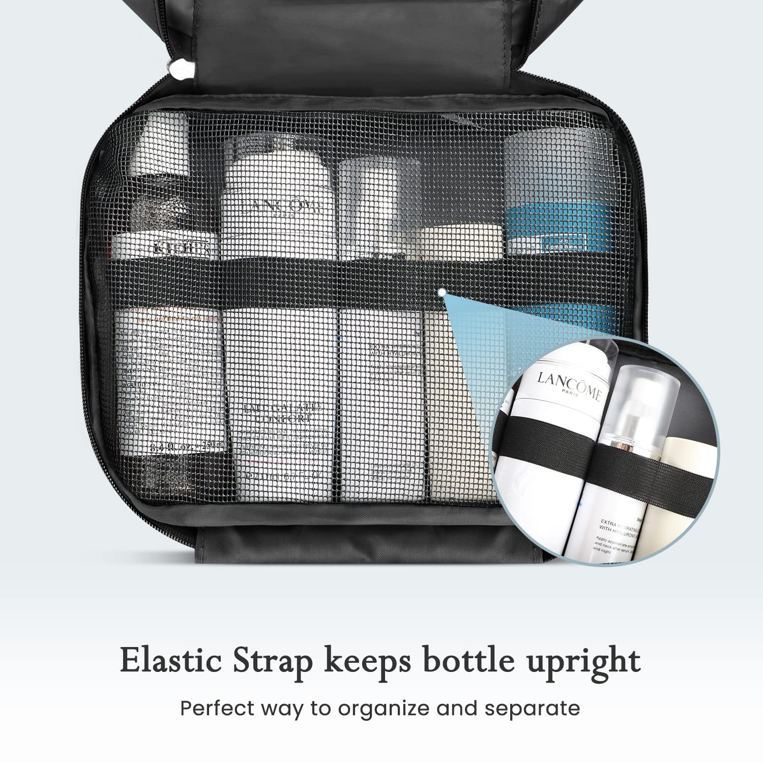 Maliton Toiletry Bag for Men & Women | Large for Traveling | Hanging Compact Hygiene Bag with 4 Compartments | Waterproof Bathroom Shower Bag (Black)