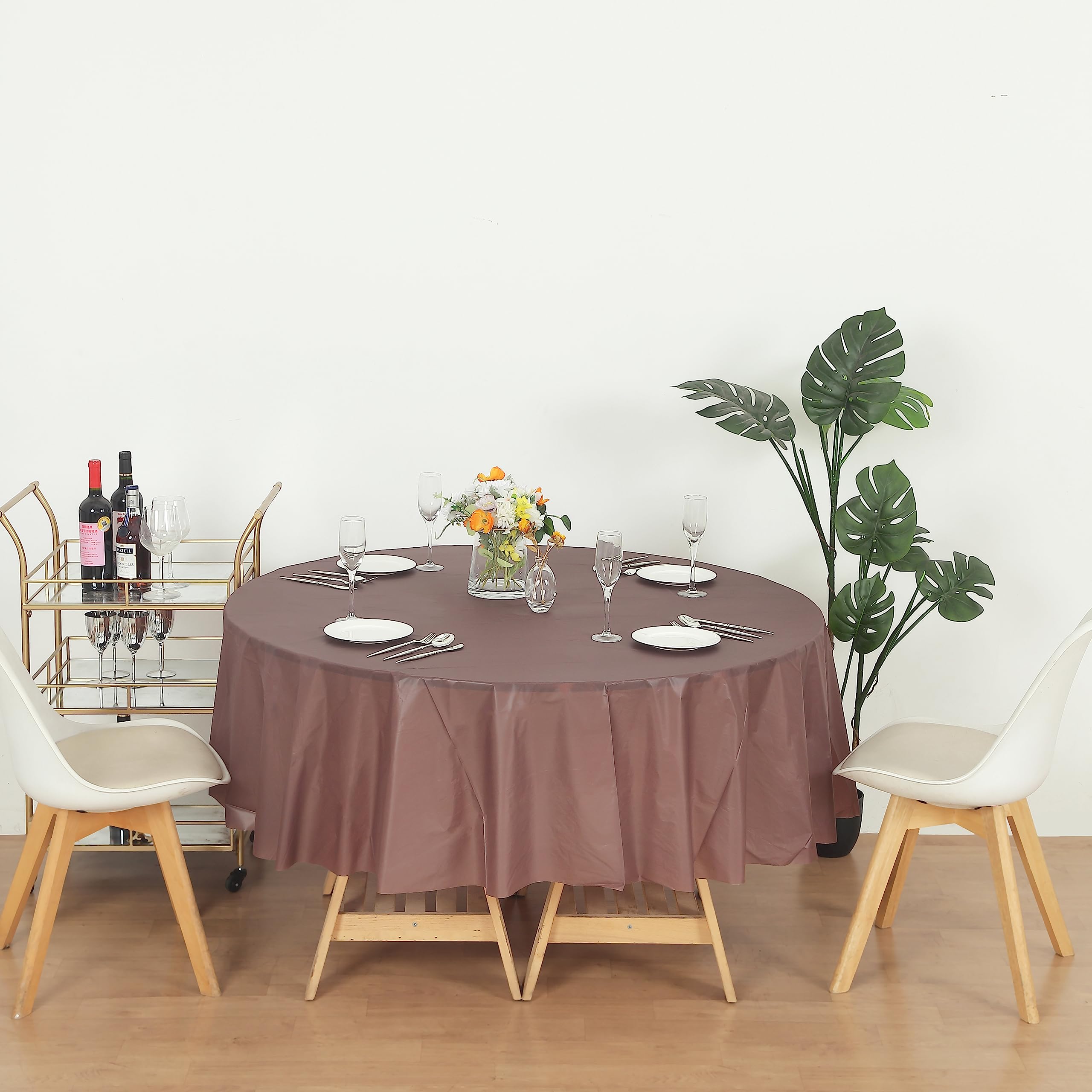 Evershine 12-Pack Heavy Duty Brown Round 84" Plastic Table Covers Tablecloth (Reusable) (Round 84", Brown)