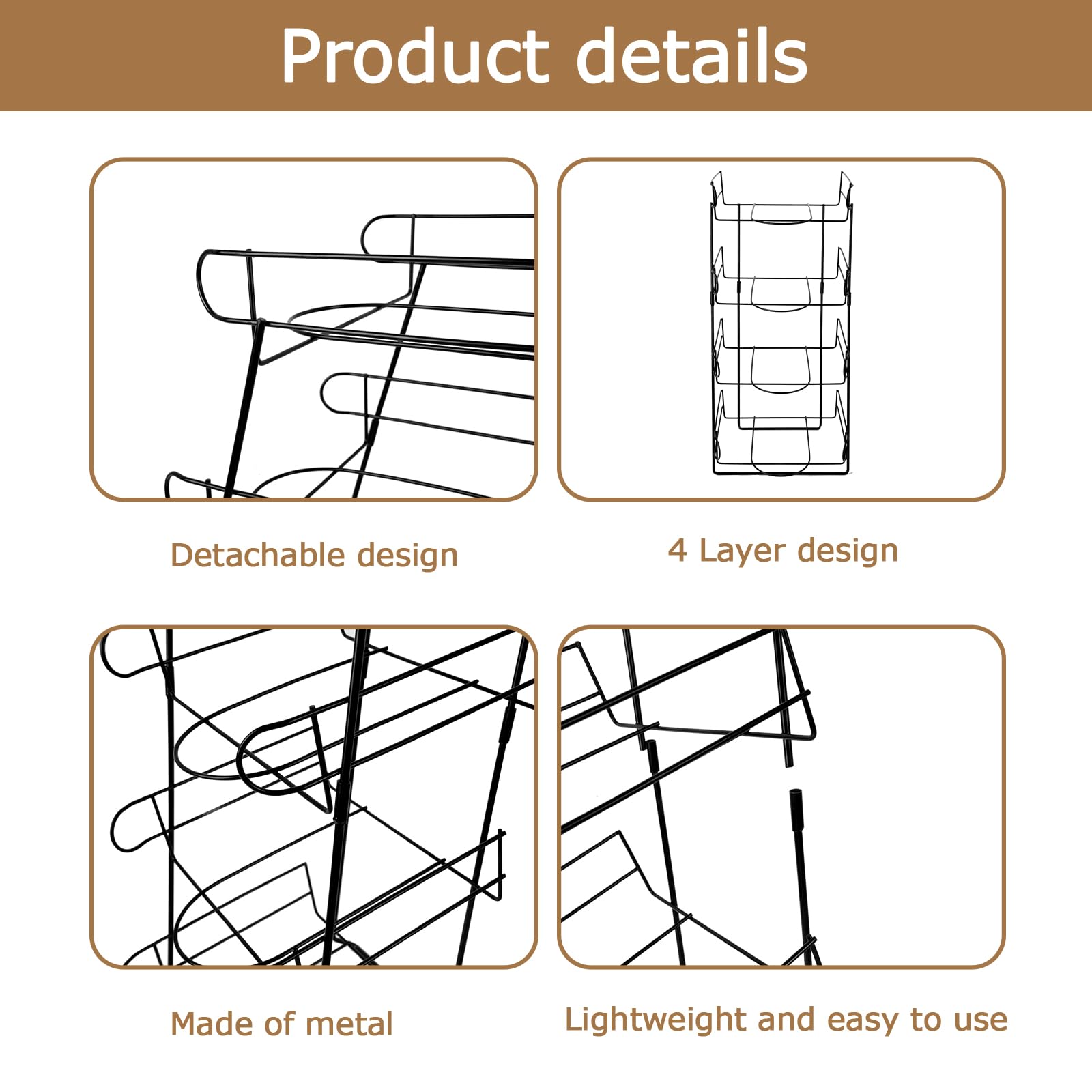 AshKiz 4 Tier Wire Countertop Hat Display Stand, Hat Display Rack, Hat Display Stand Countertop, 4 Tier Metal Wire Hat Rack for Hats Retail, Bedroom and Living Room and Entryway