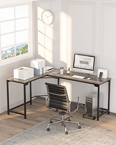 Teraves Modern L-Shaped Desk 66'' Corner Computer Desk Home Office Study Workstation Wood & Steel PC Laptop Gaming Table (Large, Black Oak)