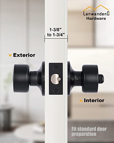 Lanwandeng Keyed Alike Entry Door Knob with Lock, Interior and Exterior Door Lock, Matte Black Door knobs with Lock for Bedroom/Bathrooom