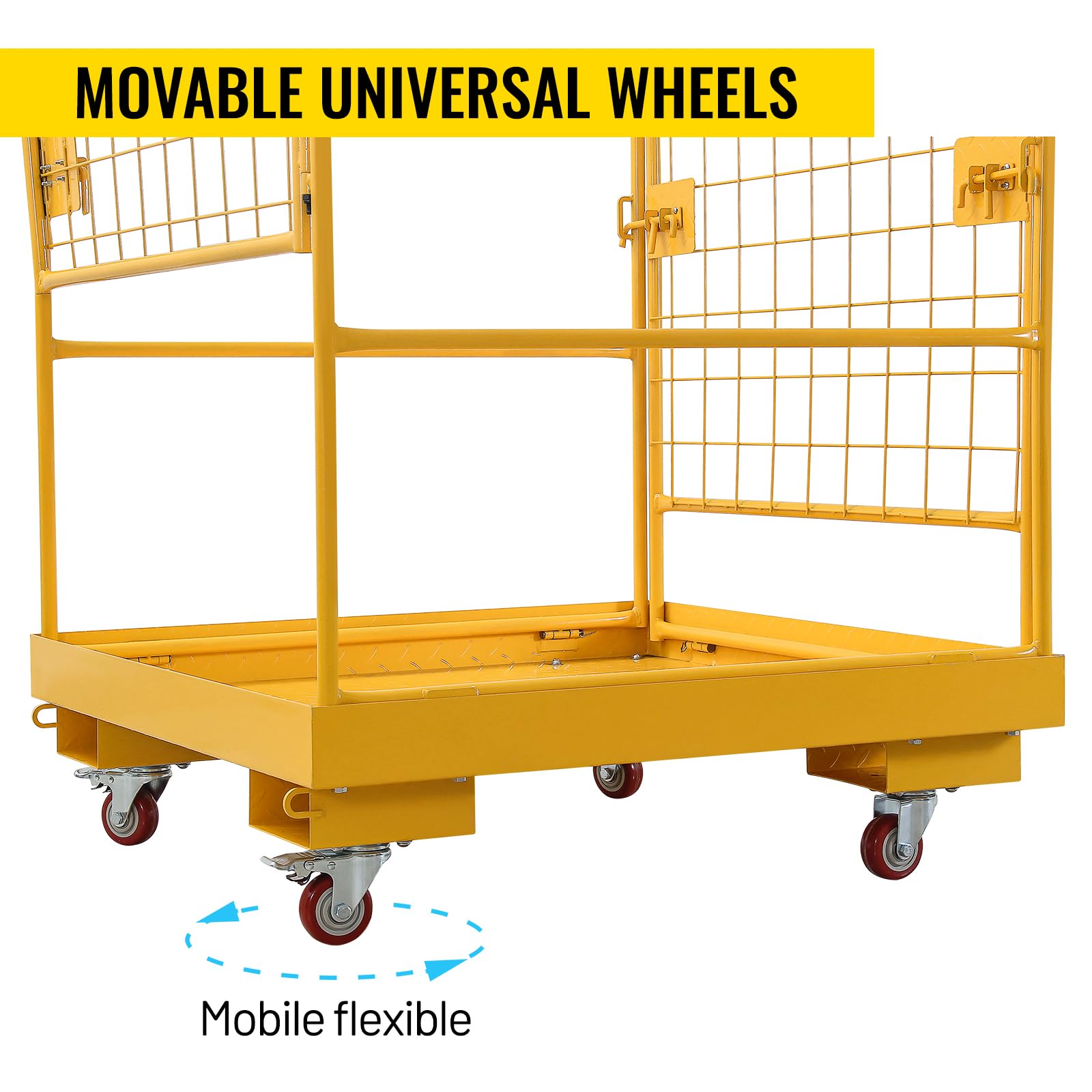 KODOM Forklift Safety Cage 36''x36'', Forklift Work Platform 1200LBS Capacity with 4 Universal Swivel Wheels, Collapsible Lift Basket Aerial Rails Aerial Platform