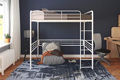 DHP Full Metal Loft Bed with Ladder Space-Saving Design, White