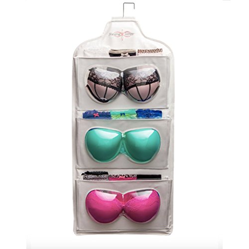 Hanging Secrets Bra Organizer & Lingerie Organizer Hanger + Protect + Showcase Your Bras with See-Thru Molded Bra Compartments Organizer Hangs Inside Closet or Over Door [White]