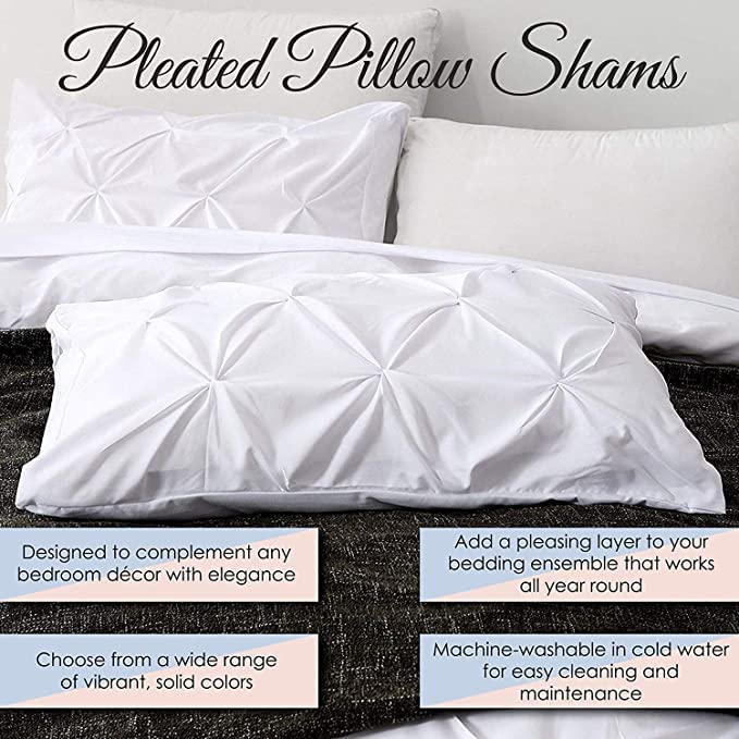 California Bedding Pinch Plated/Pintuck Pillow Cover Sham Medium Blue Solid Set of 2 Luxuries Decorative 800 TC Long-Staple Egyptian Cotton Super King 20x36 Size, Soft Breathable Natural Cotton