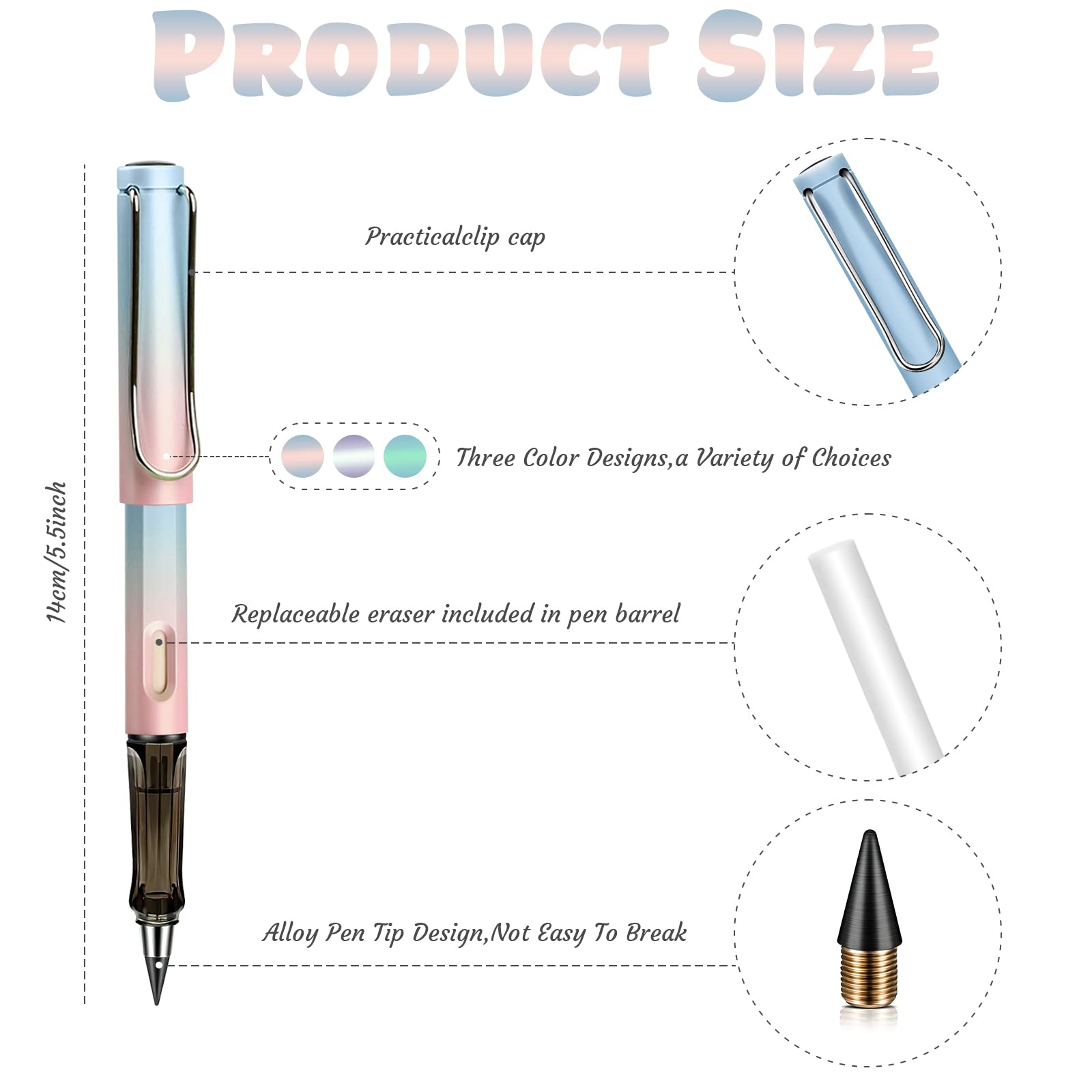 Ablink Infinity Pencil, 6pcs Everlasting Pencil Infinite Pencil, Inkless Eternal Pencil with Eraser for Writing/Drawing/Art Sketch