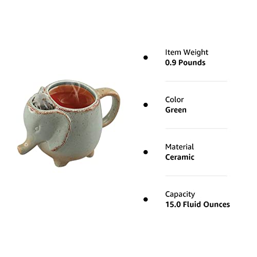 HAPPINESS APPLY HERE Ceramic 15oz Elephant Tea Mug Green