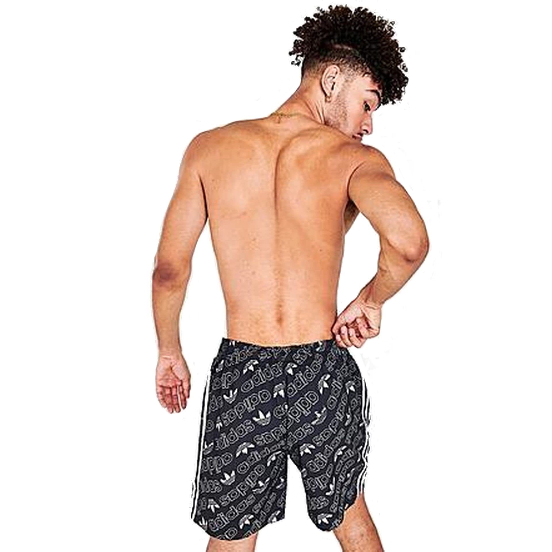 adidas Originals Mens Mono Allover Logo Print Swim Shorts (Large, Black/Black/White)