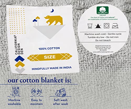 California Design Den 100% Cotton Blanket Queen Size/Full Size, Lightweight & Breathable Bed Blanket for Summers, Herringbone Design, Light Gray Queen Blanket, All-Season Throw (Light Gray)