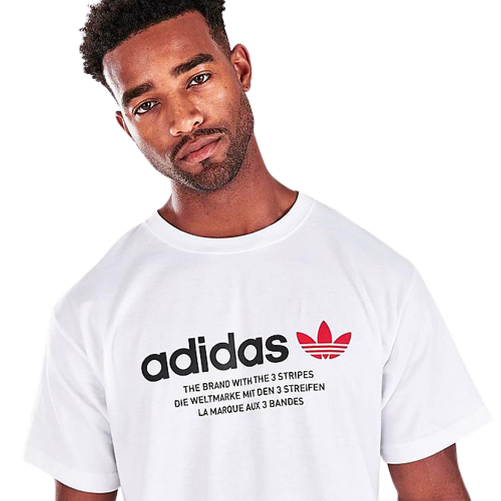 adidas Originals Men's Linear Graphic T-Shirt (Medium, White/Black/Vivid Red)