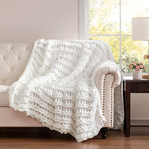 Angelhood Chunky Knit Blanket Soft Chenille Throw Blanket Handmade Knitted Yarn Blanket for Couch Bed Sofa Home Decor Gift