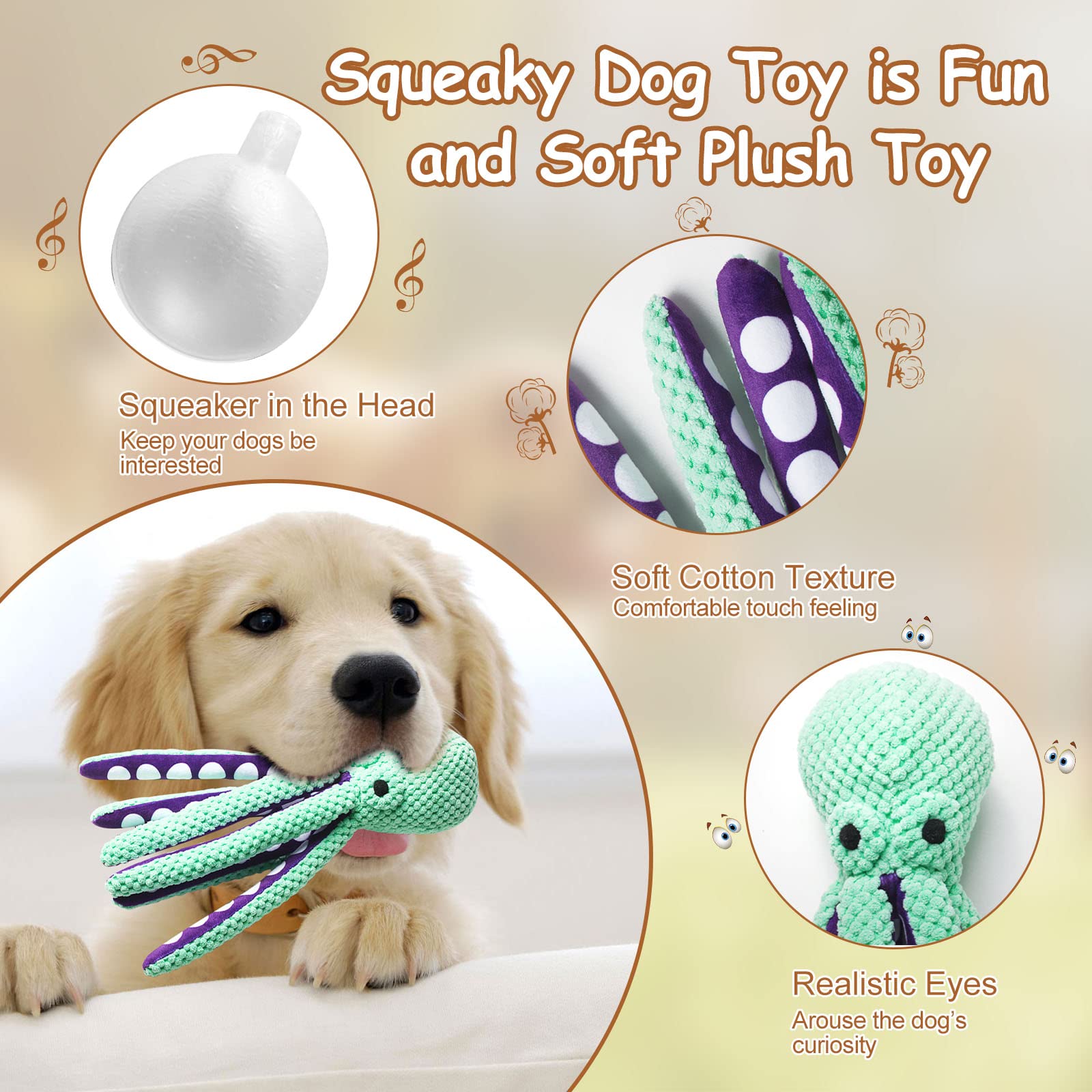 BAODANTECH Plush Dog Squeaky Chew Toys with Durable Soft for Large Dogs Breeds Pet for Aggressive Chewers,Squeaky Dog Chew Toys for Small, Medium, and Large Dog