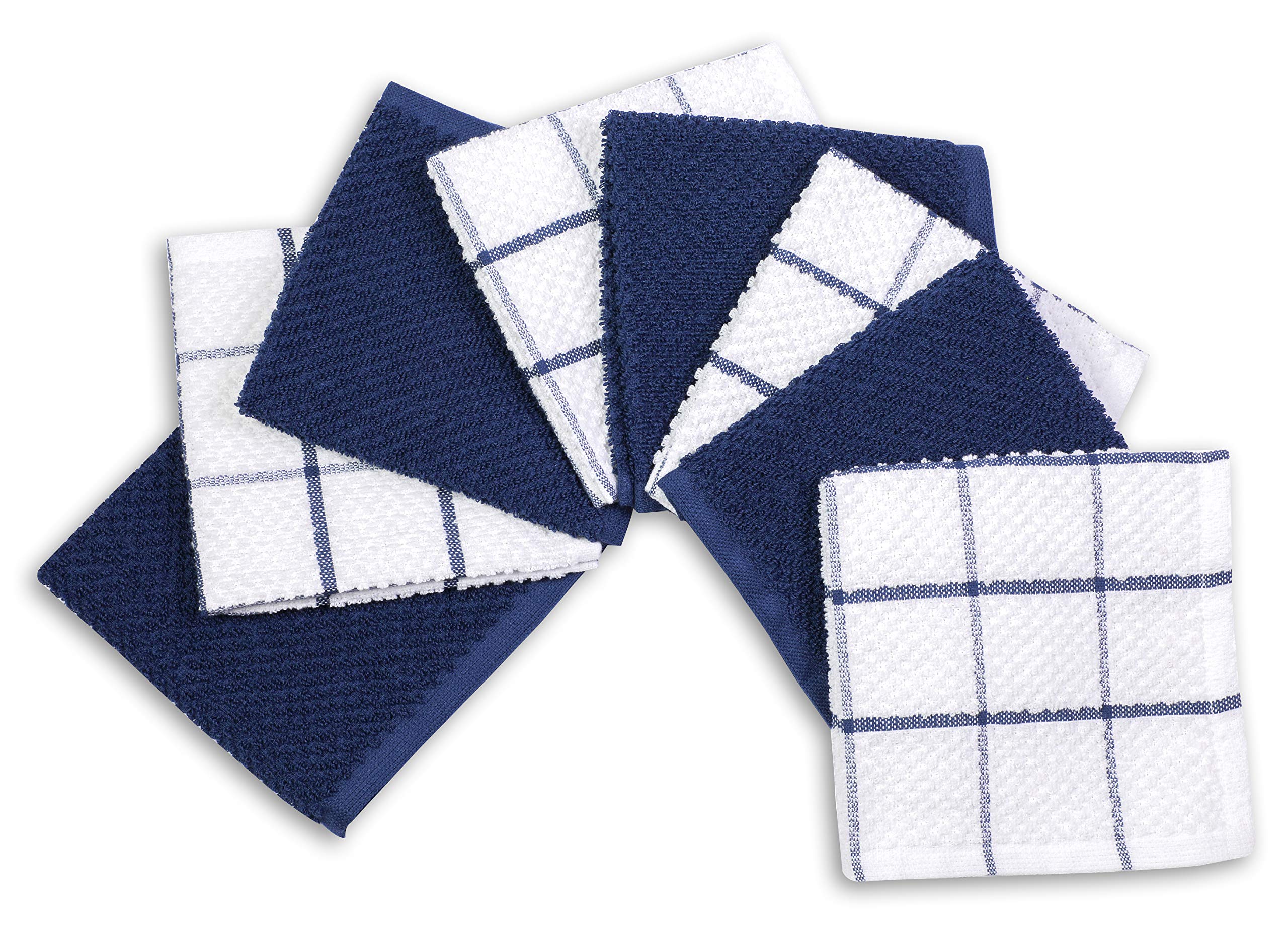 AMOUR INFINI Bundle Pack of 4 Terry Dish Towels + 8 Dish Cloths Ultra Soft and Absorbent Kitchen Towel & Dishcloth Combo - Cotton Dishtowels for Washing Up | Blue