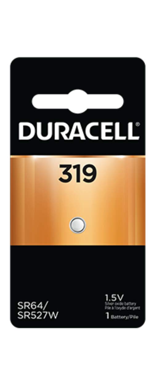 Duracell 319 Silver Oxide Button Battery, 1 Count Pack, 319 1.5 Volt Battery, Long-Lasting for Watches, Medical Devices, Calculators, and More
