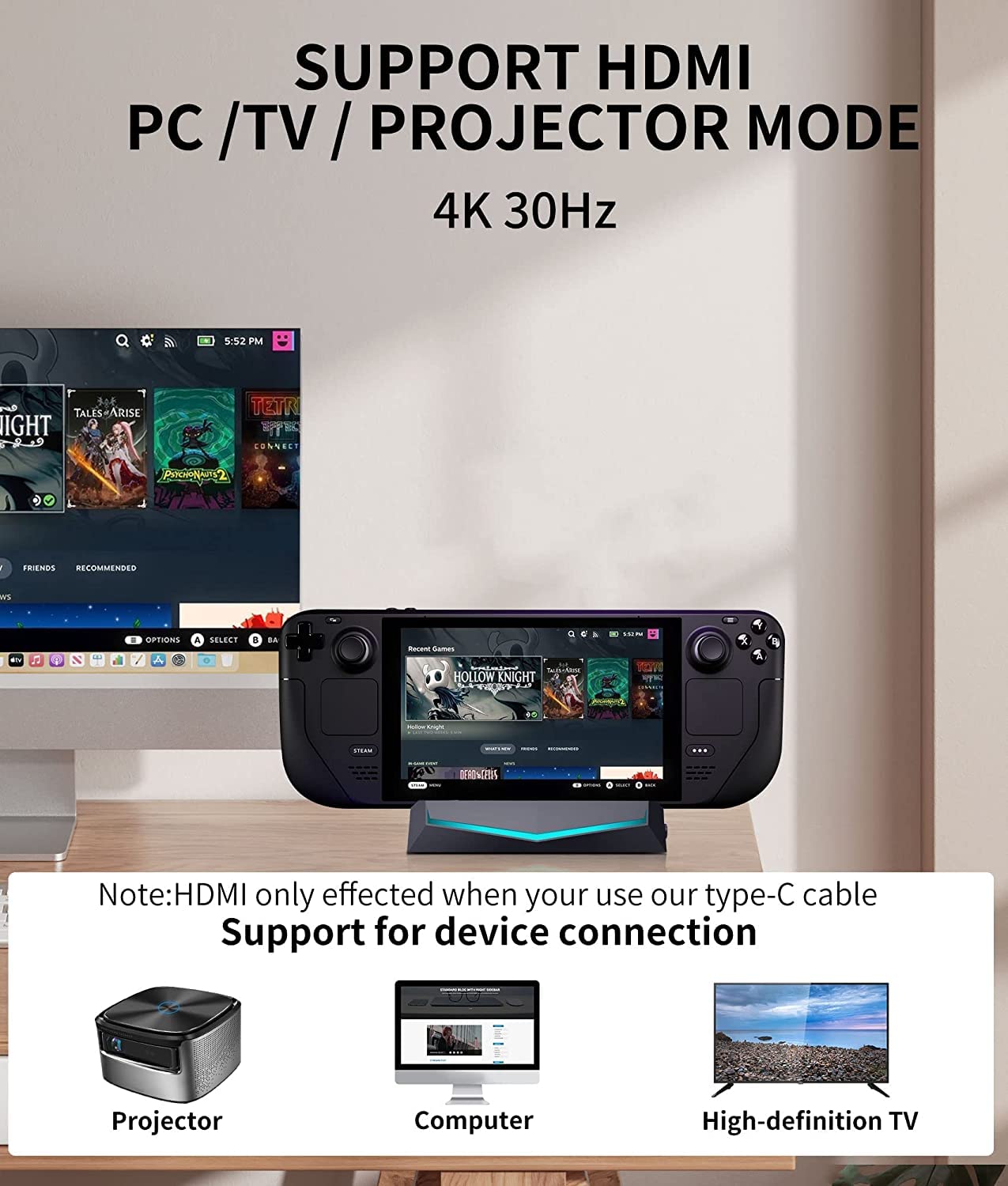 6-in-1 TV Docking Station Compatible for Switch Steam Deck Dock, Switch Dock steam Deck Dock Charging Dock with 4 USB-A 3.0,4K HDMI,PD 3.0 USB-C Fast Charger