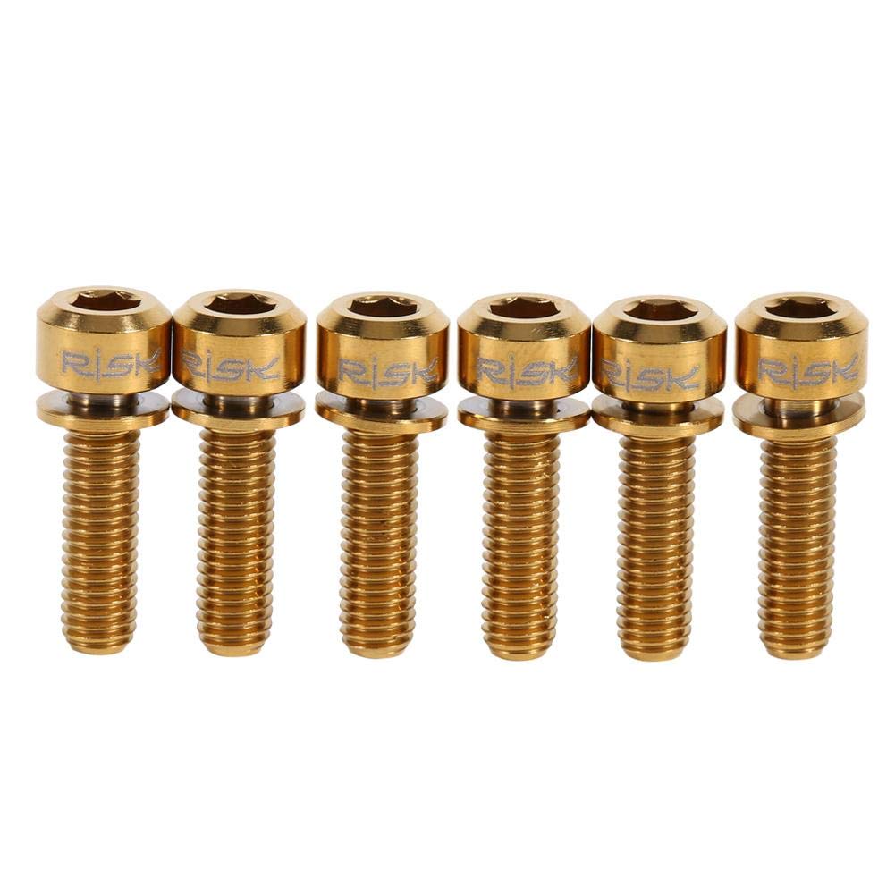 6Pcs M5 x 18mm Bolts Screw Stem Bolt Bike Fixed Stem Bolts with Washers for Mountain Road Bike (Golden)