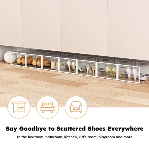 ENSNG Large 12 Pack Shoe Storage Organizer for Closet, Clear Plastic Stackable, Shoe Sneaker Containers