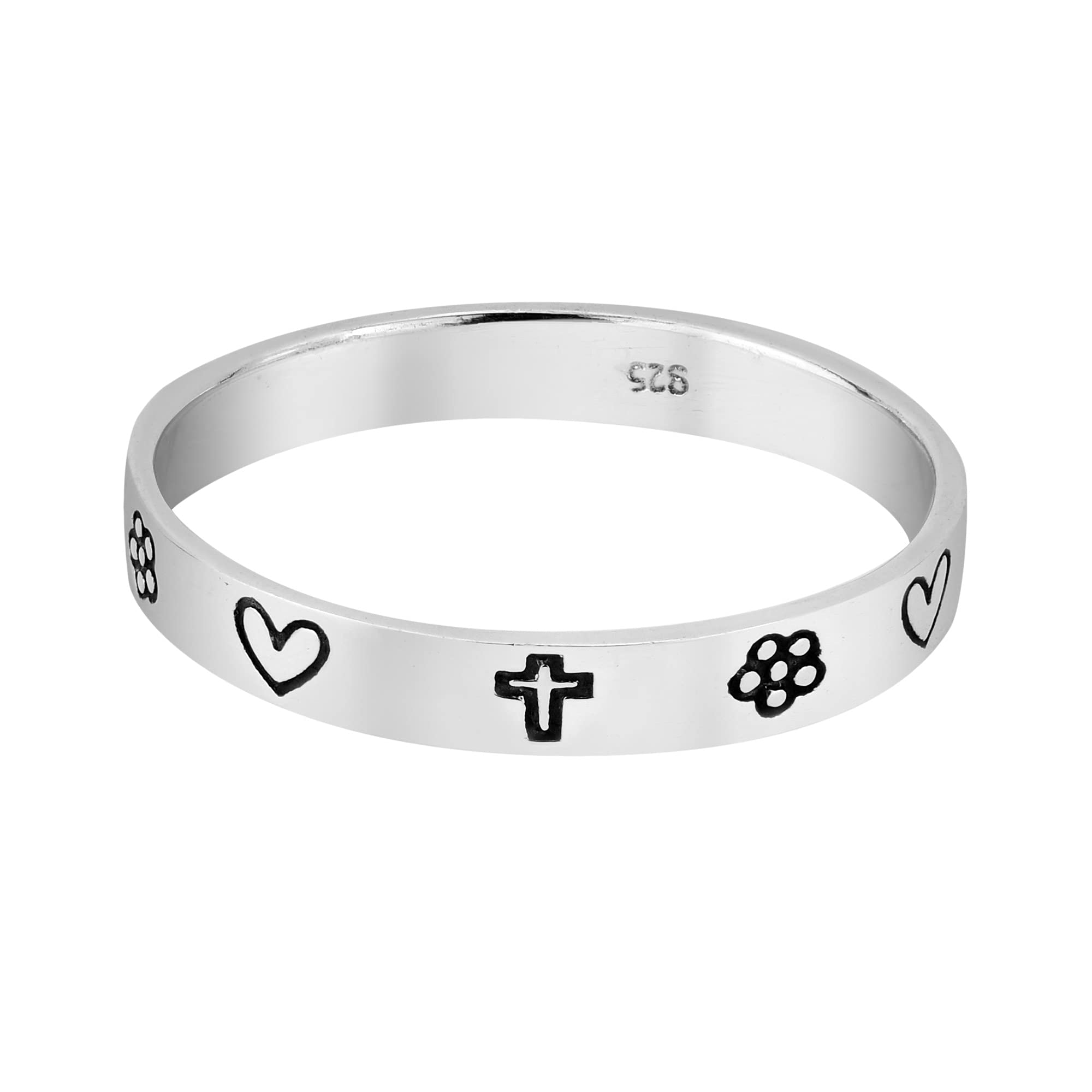 AeraVida Love and Faith Emblem 3 mm Band .925 Sterling Silver Ring (9)
