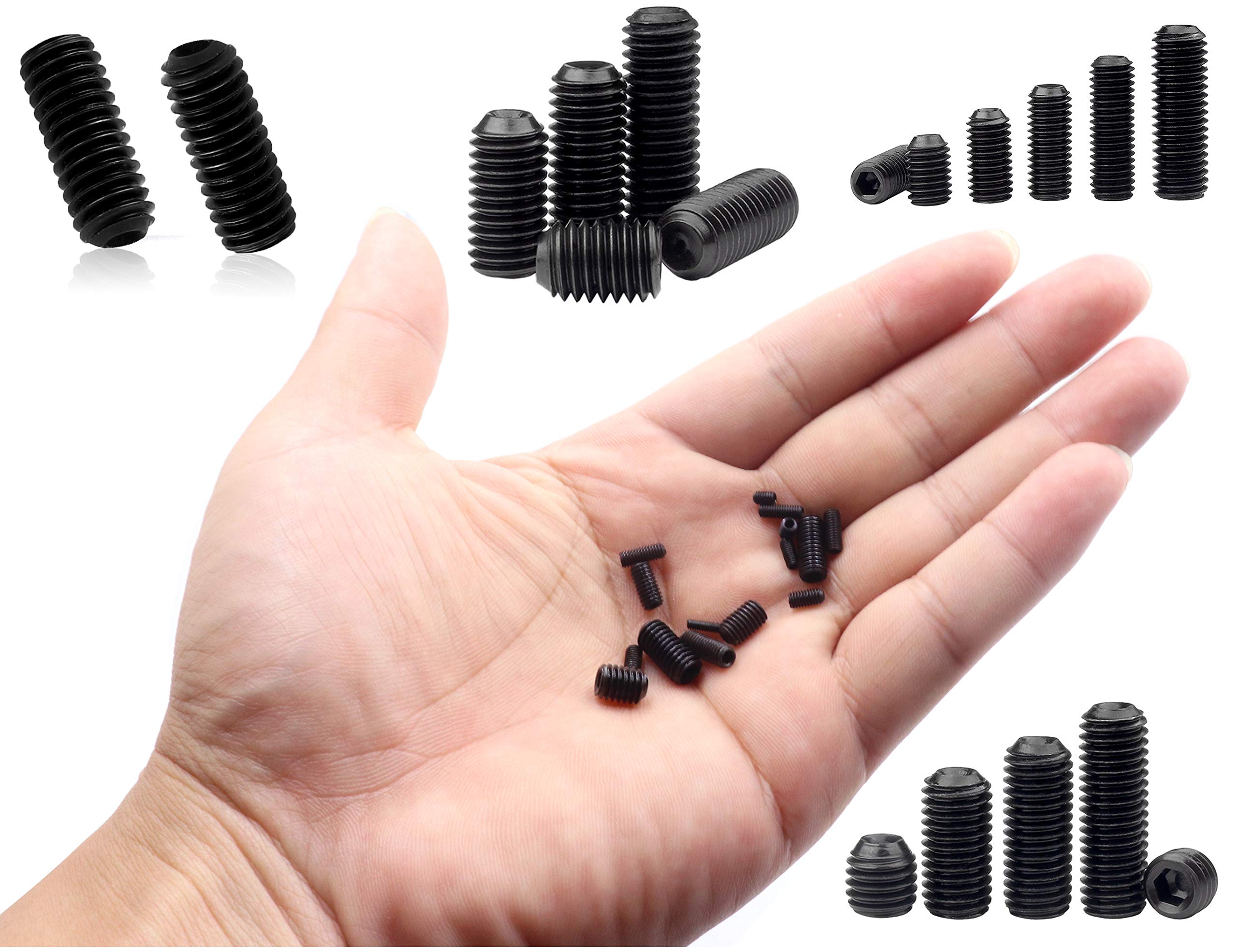 LBY 720pcs M2 M2.5 M3 M4 M5 M6 Internal Hex Drive Cup-Point Set Screws,Socket Head Cap Screws Grub Screws Assortment Kit 12 Sizes,Carbon Steel Black