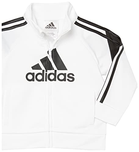 adidas Boys' 2 Piece Colorblock Tricot Track Set, White, 5