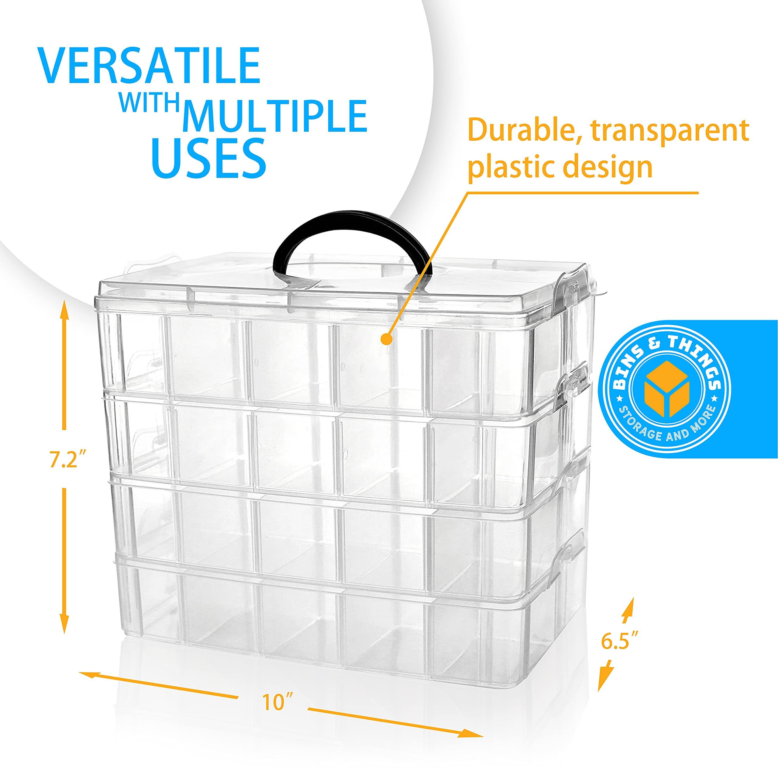 Bins & Things Stackable Storage Container Bundle with 18 & 40 Adjustable Compartments - Clear - Craft Storage/Craft Organizers and Storage - Bead Organizer Boxes/Art Supply Organizers