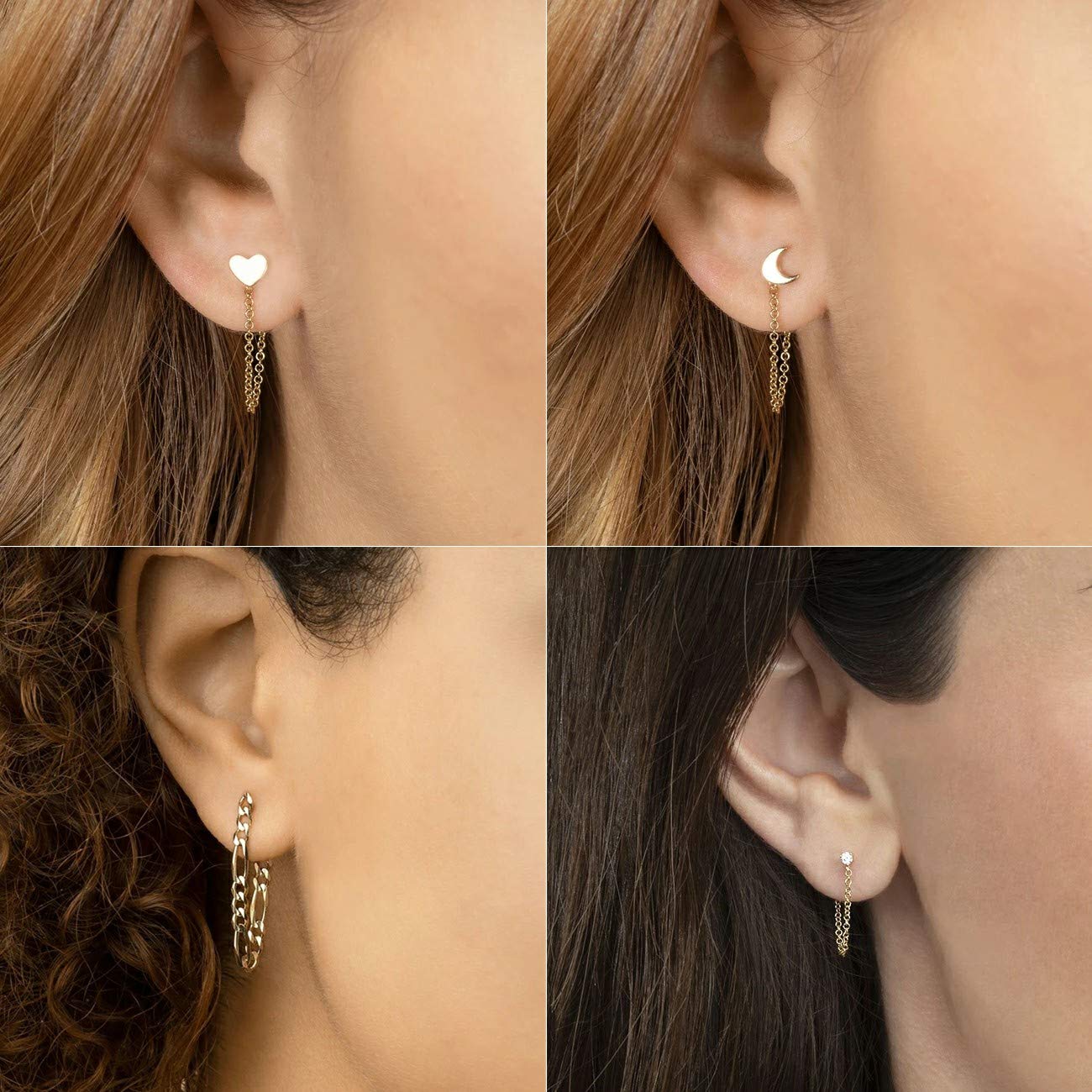 7Pcs Chain Hoop Earrings Chain Stud Earrings Set Gold Plated Dainty Double Piercing Earrings Tassel Chain Drop Dangle Huggie Hoop Earrings for Women