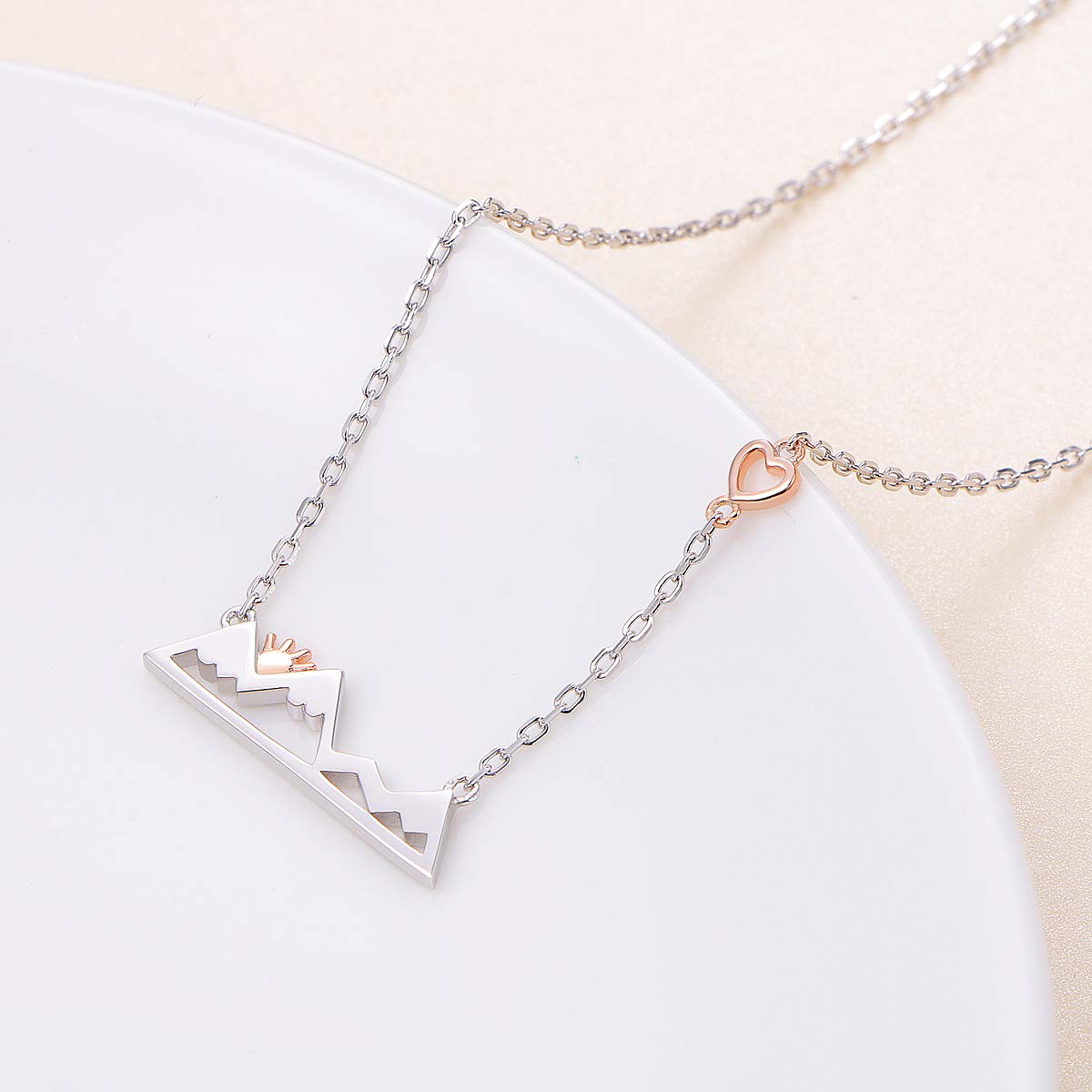 925 Sterling Silver Sunshine from Snowcap Mountain Range Necklace for Women, Mountains Jewelry and Outdoor Lovers 16 inch