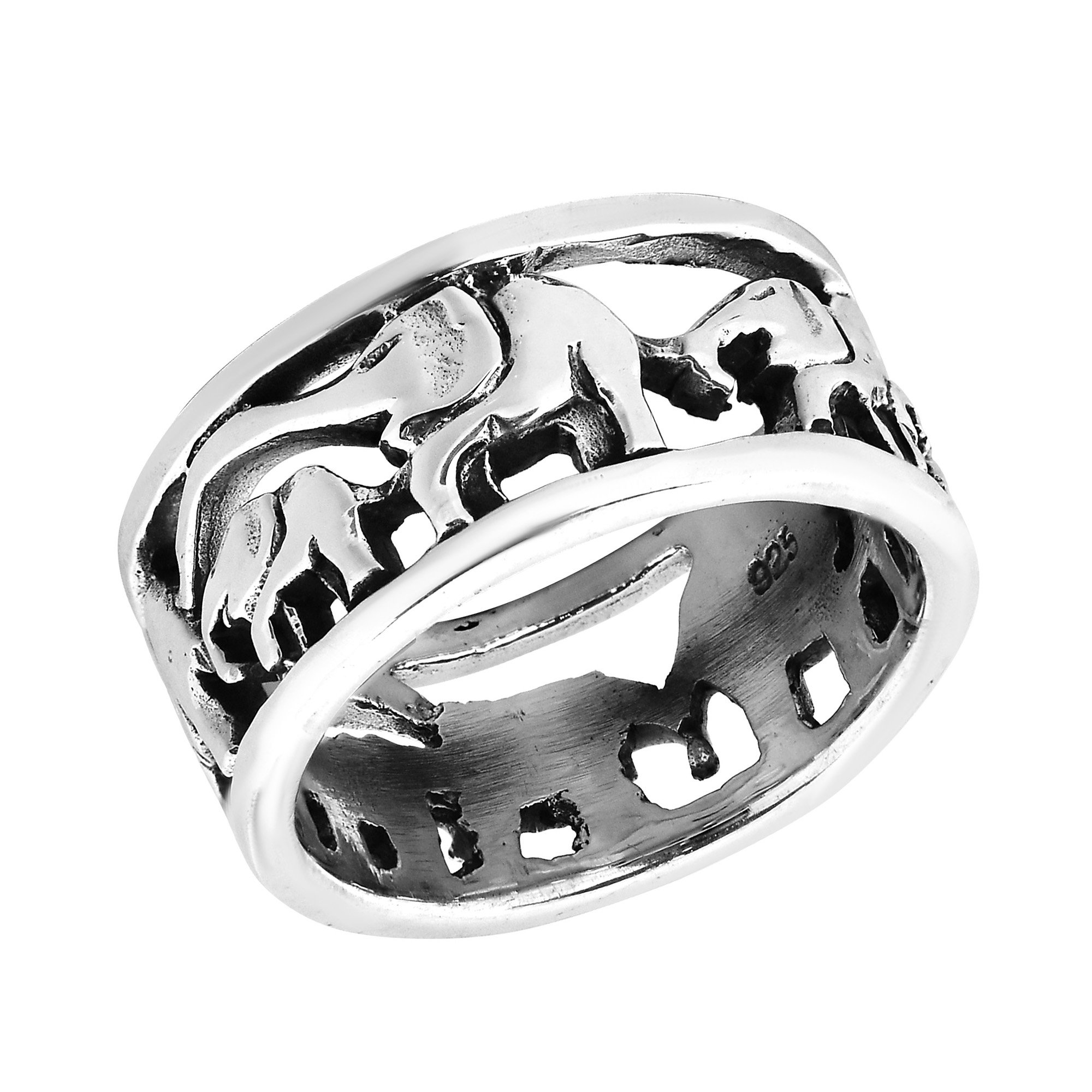 AeraVida Loving Elephant Family Parade .925 Sterling Silver Ring (8)