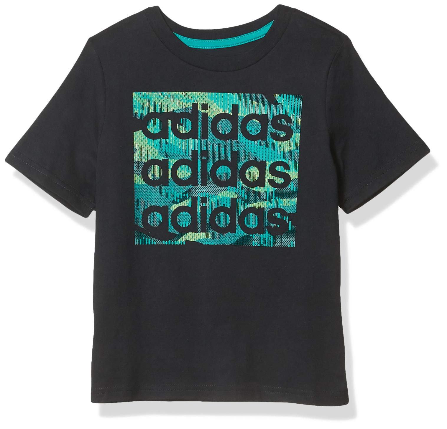 adidas Boys' Big Short Sleeve Cotton Jersey Logo T-Shirt Tee, Core Camo Black/Green, Small