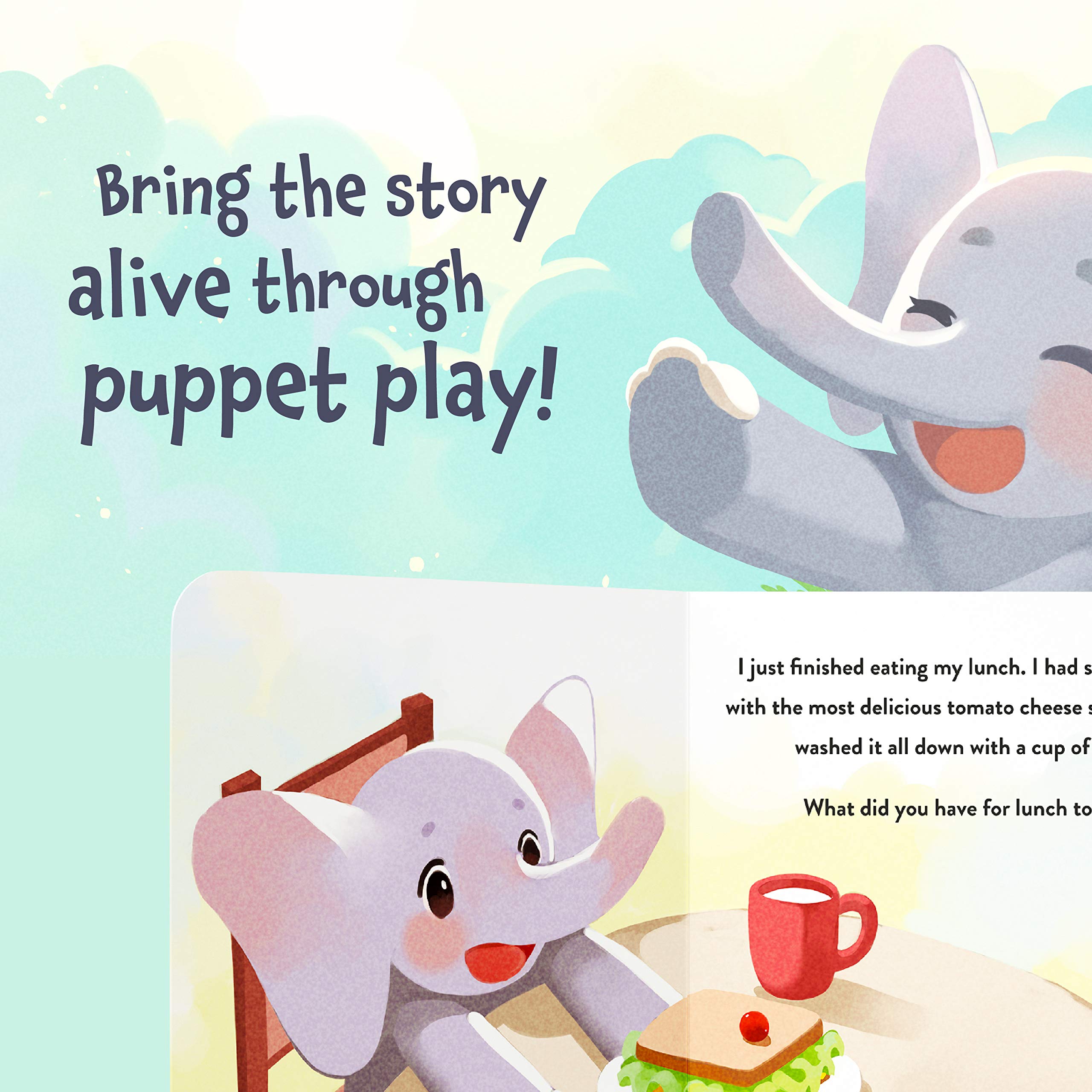 Corbi Emmy The Elephant Plush Toy Hand Puppet with Movable Mouth & Illustrated Board Book - Hand Puppets for Kids & Toddlers Ages 2+