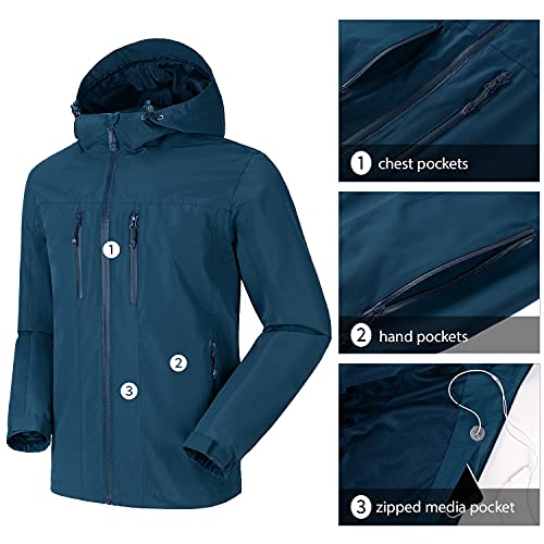 CAMEL CROWN Men's Waterproof Shell Jacket Windbreaker Hooded Rain Coat for Outdoor Hiking Climbing Traveling Blue XL