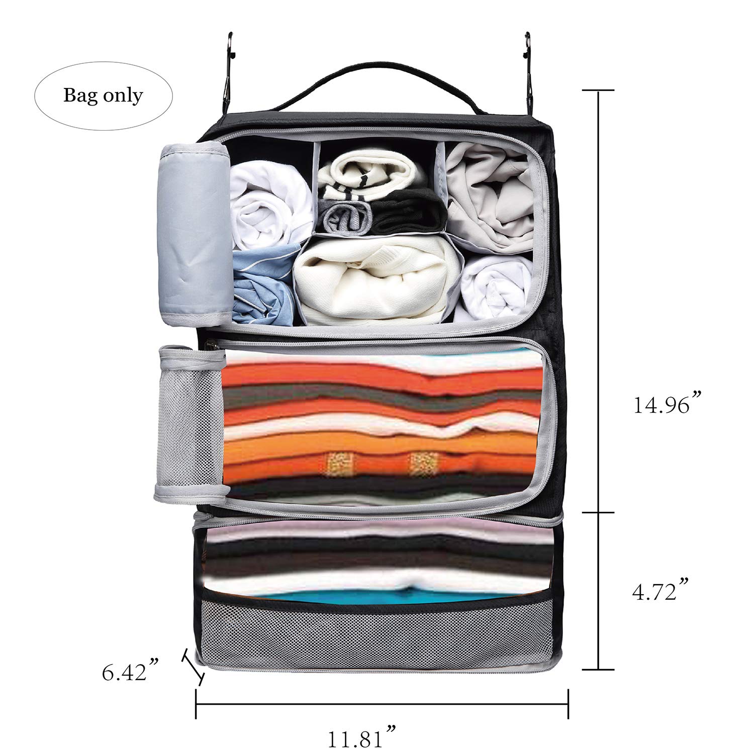 CHISROSLIN Hanging Garment Organizers Portable Luggage Suitcase Closet Shelving Organizer w/hooks Hanging Packing Cubes for Travel, Black